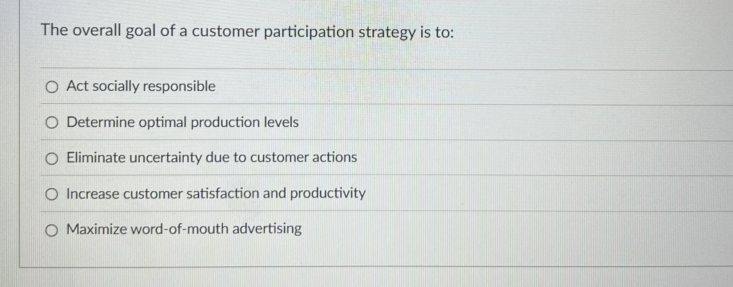 Solved The overall goal of a customer participation strategy | Chegg.com