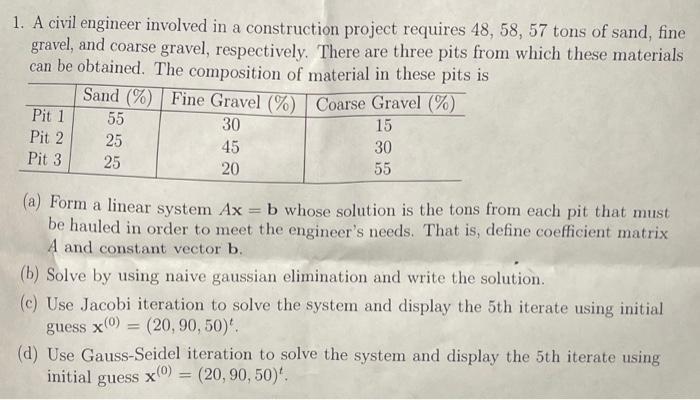 Solved 1. A civil engineer involved in a construction | Chegg.com