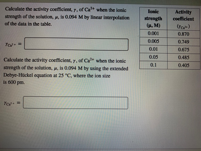 Solved Calculate the activity coefficient, y, of Ca2+ when | Chegg.com