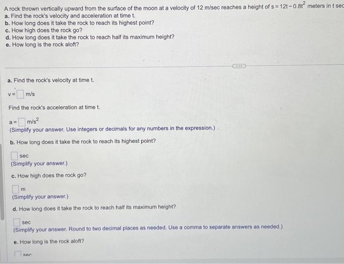 Solved A rock thrown vertically upward from the surface of | Chegg.com