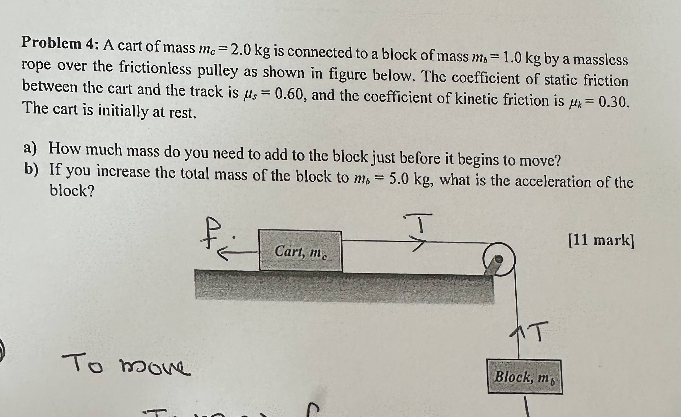 Solved Problem 4: A cart of mass mc=2.0kg ﻿is connected to a | Chegg.com
