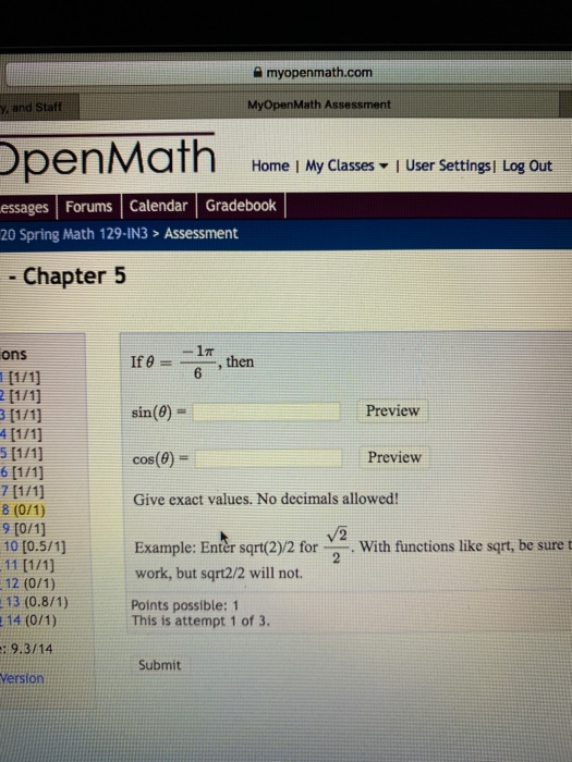 Solved myopenmath.com y, and Staff MyOpenMath Assessment | Chegg.com