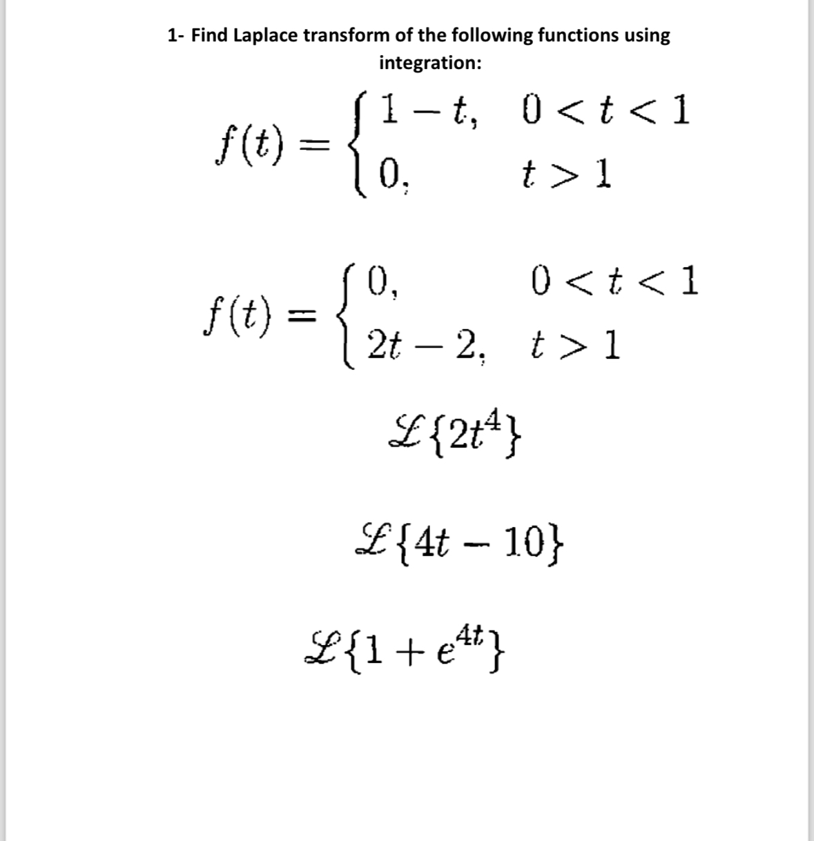 Solved 1 find Laplace Transform Of The Following Functions