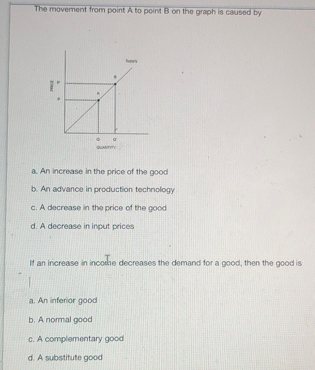 Solved The movement from point A to point B on the graph is | Chegg.com