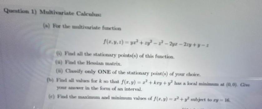 Solved (a) Fee the multivariate function | Chegg.com
