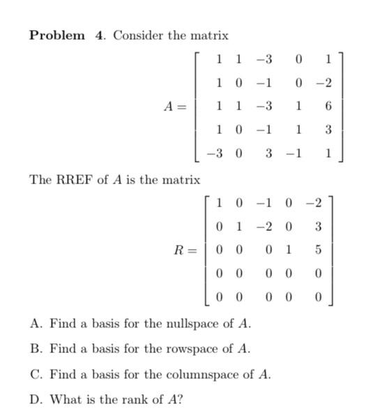 Solved Problem 4. Consider the matrix | Chegg.com