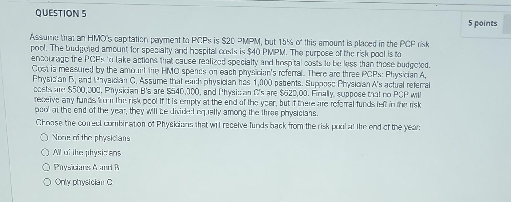 Solved Assume that an HMO's capitation payment to PCPs is | Chegg.com