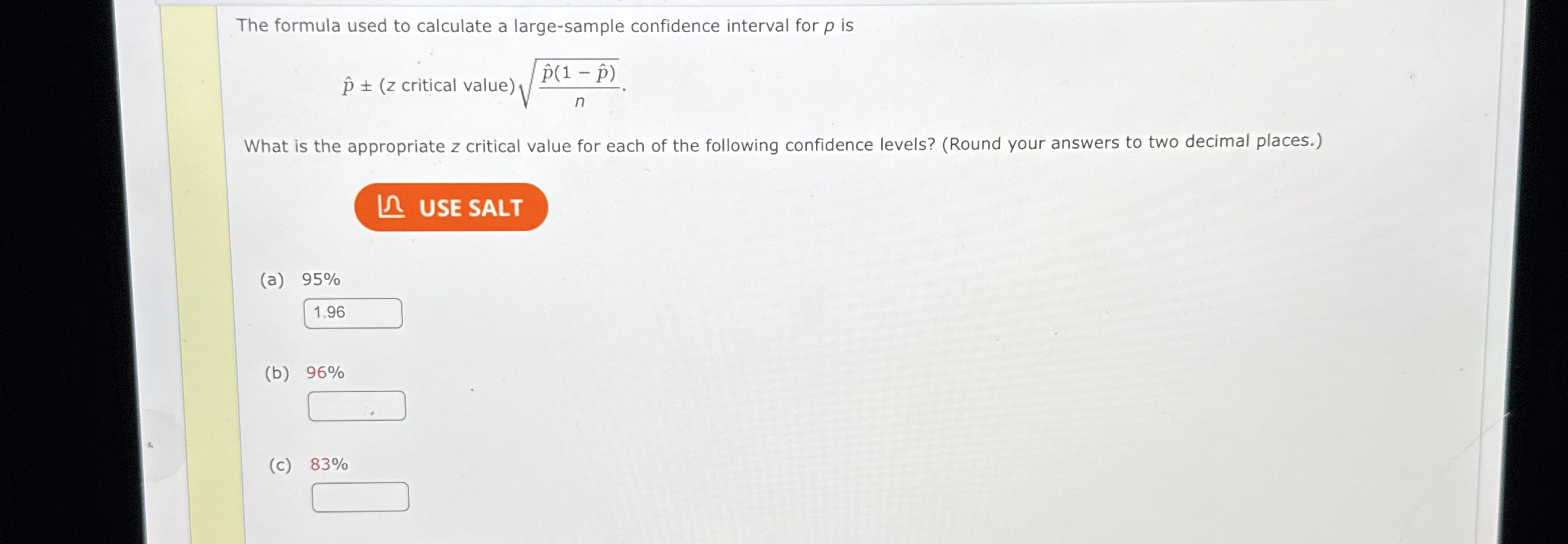 Solved The formula used to calculate a large-sample | Chegg.com