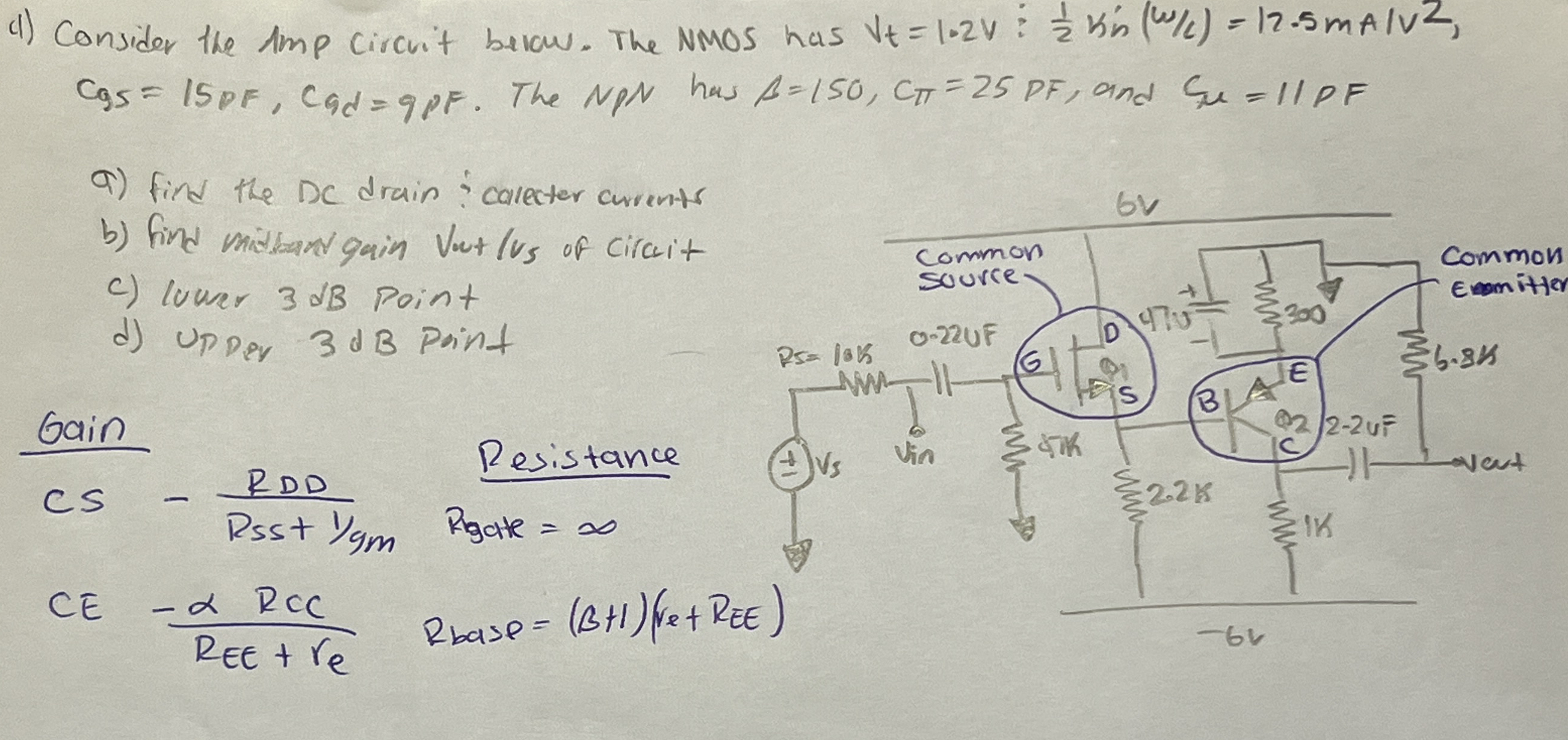 Solved by an EXPERT a) ﻿Consider the Amp circuit below. The NMOS has | Chegg.com