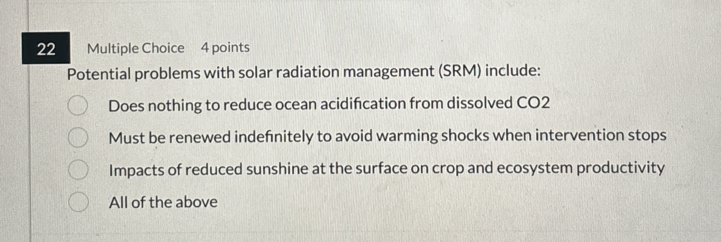 Solved 22 ﻿Multiple Choice4 ﻿pointsPotential problems with | Chegg.com