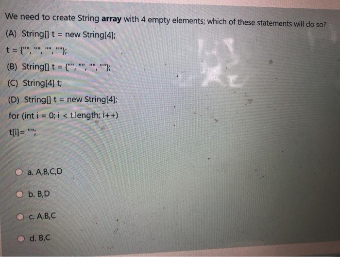 Solved 1118 We Need To Create String Array With 4 Empty