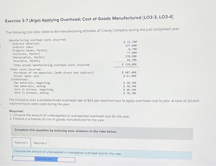 Solved Exercise 3.7 (Algo) Applying Overhead; Cost of Goods | Chegg.com