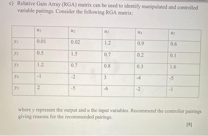Solved c) Relative Gain Array (RGA) matrix can be used to | Chegg.com