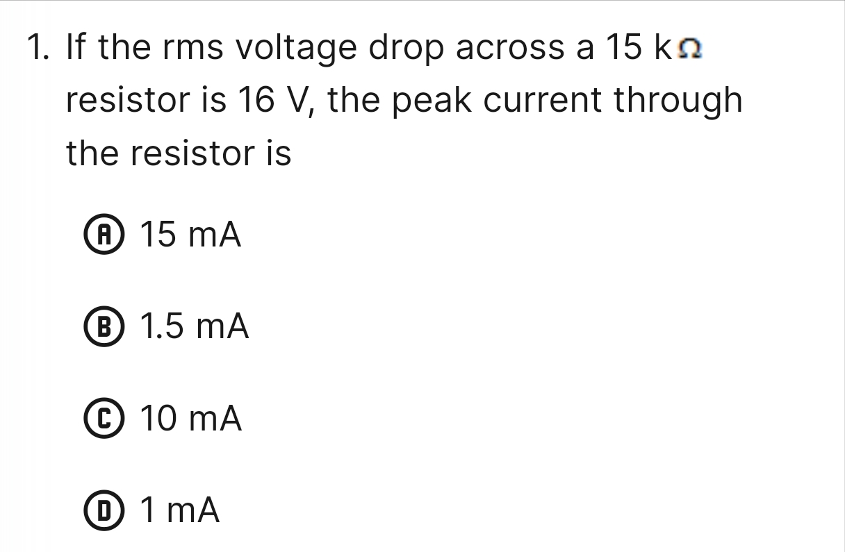 Solved If the rms voltage drop across a 15kΩ ﻿resistor is | Chegg.com