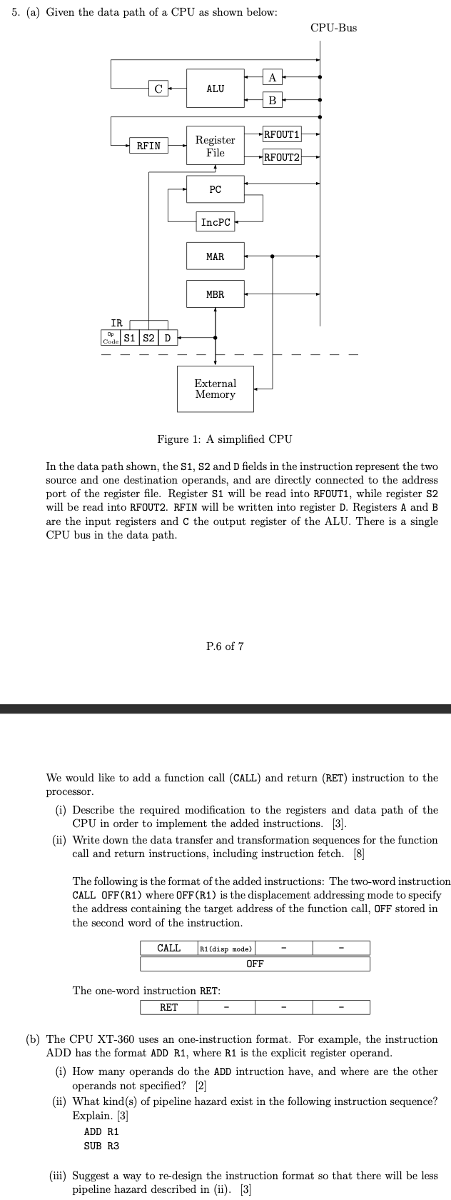 Solved (a) ﻿Given the data path of a CPU as shown | Chegg.com