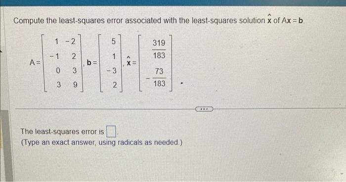 Solved Compute the least-squares error associated with the | Chegg.com