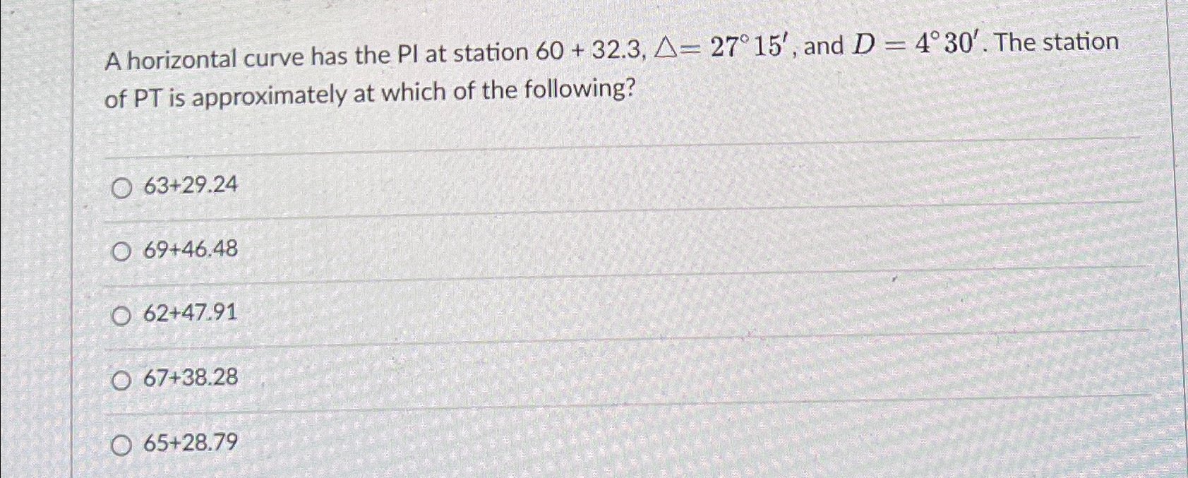 Solved A horizontal curve has the PI at station | Chegg.com