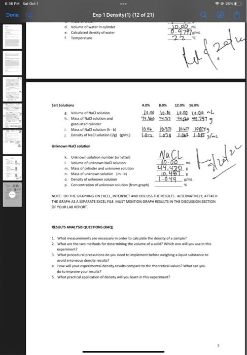 Solved Use The Density To Determine The Concentration 9585