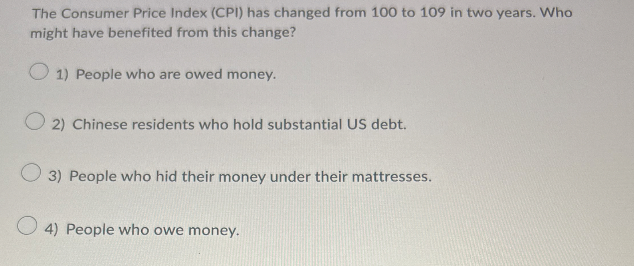 Solved The Consumer Price Index (CPI) ﻿has changed from 100 | Chegg.com