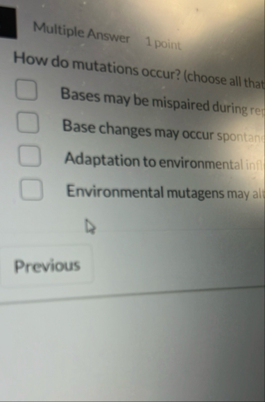 Solved Multiple Answer 1 ﻿pointHow do mutations occur? | Chegg.com