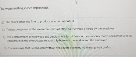 Solved The wage-setting curve represents:The cost it takes | Chegg.com