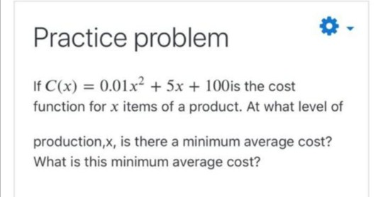Solved Practice problem If C(x) = 0.01x² + 5x + 100 is the | Chegg.com