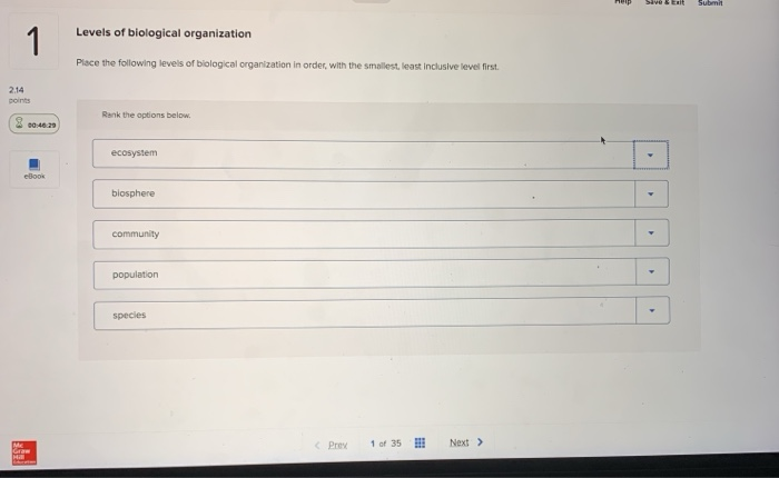 Solved Levels of biological organization Place the following | Chegg.com