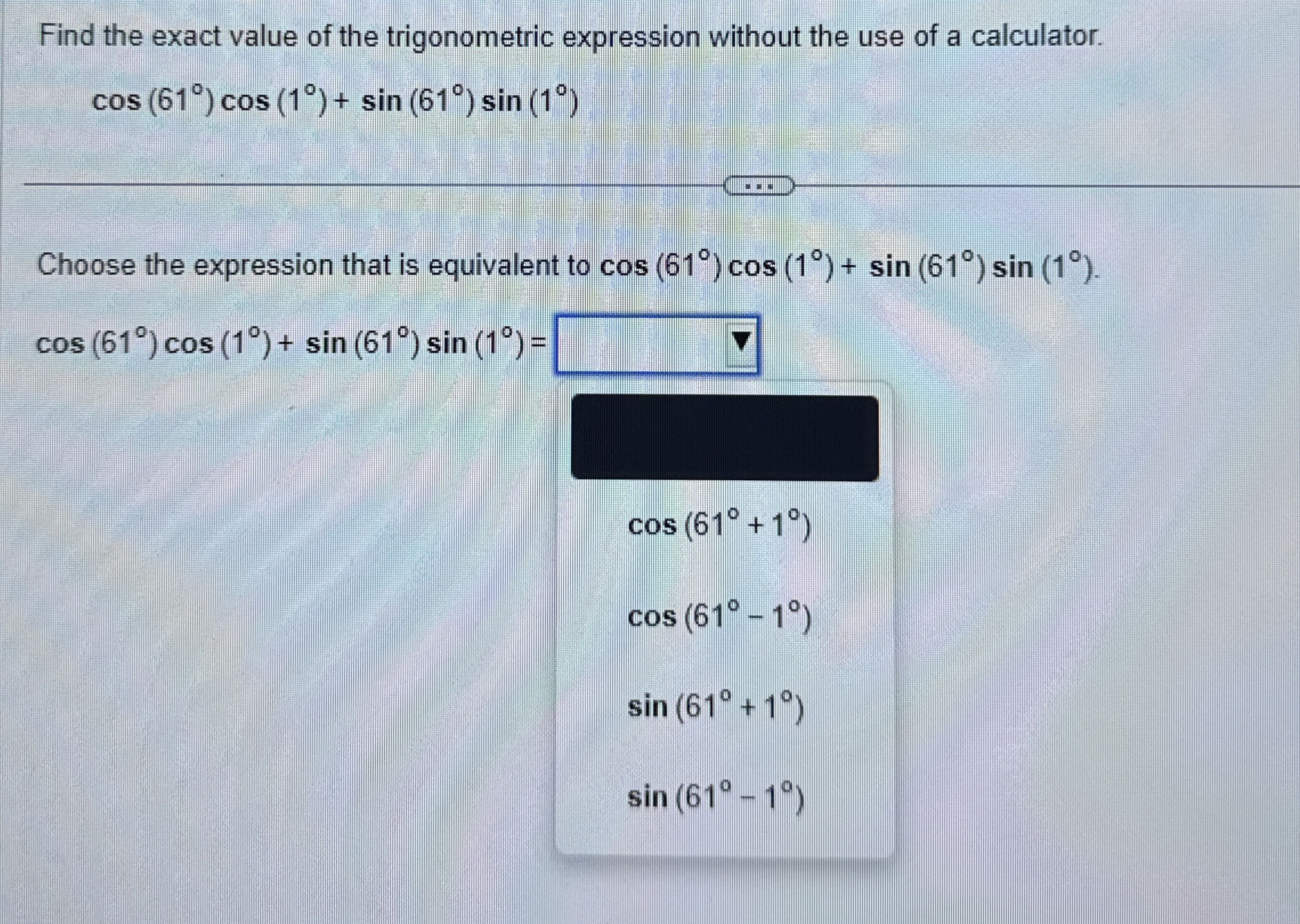 Solved Find the exact value of the trigonometric expression | Chegg.com