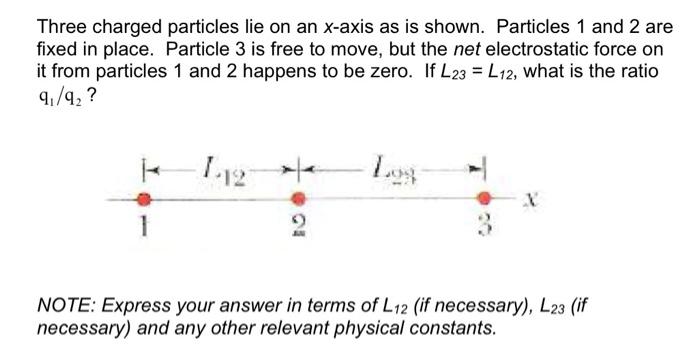 Solved Three Charged Particles Lie On An X Axis As Is Shown