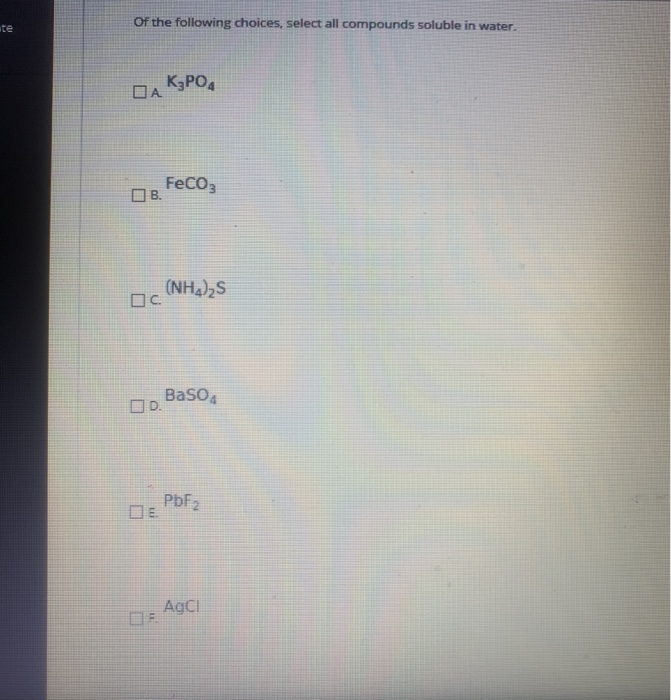 Solved Of the following choices, Select all compounds | Chegg.com