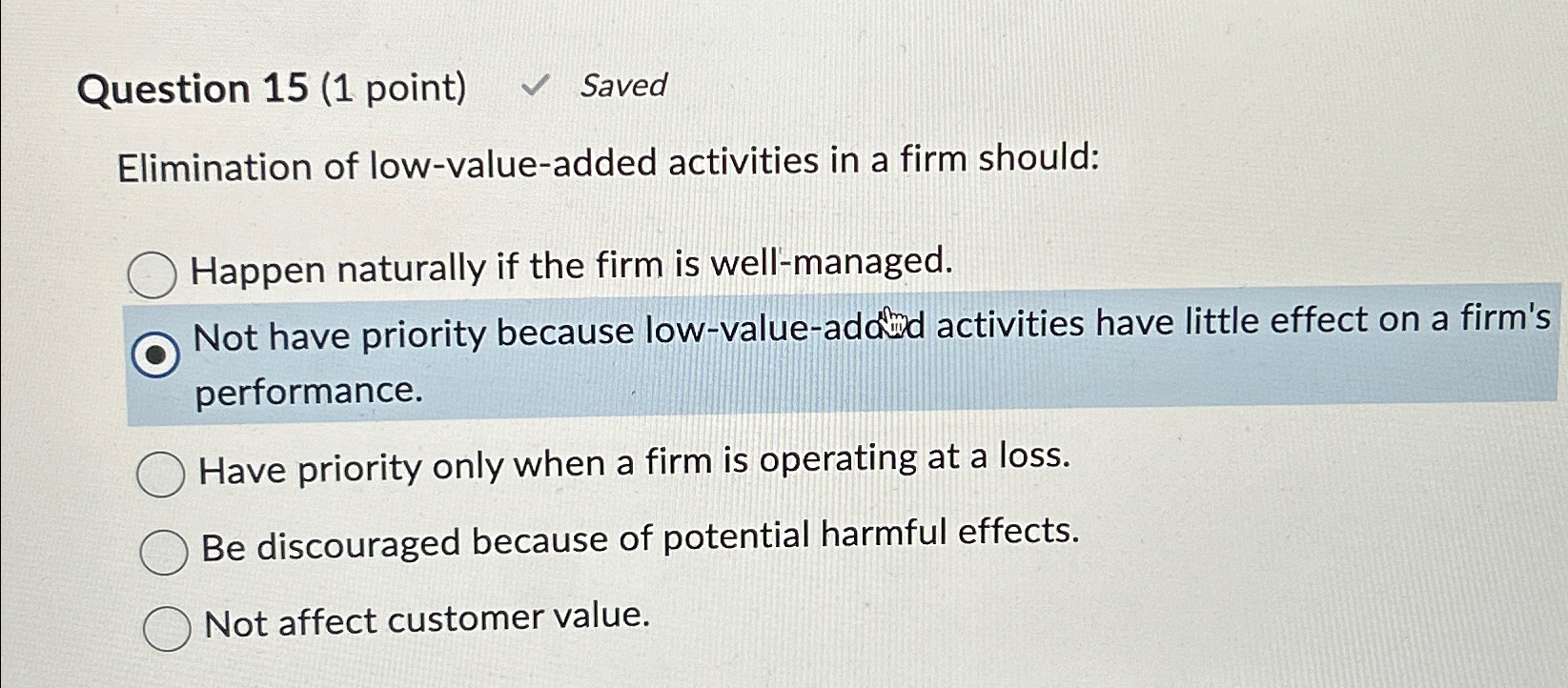 Solved Question 15 (1 ﻿point)SavedElimination of | Chegg.com