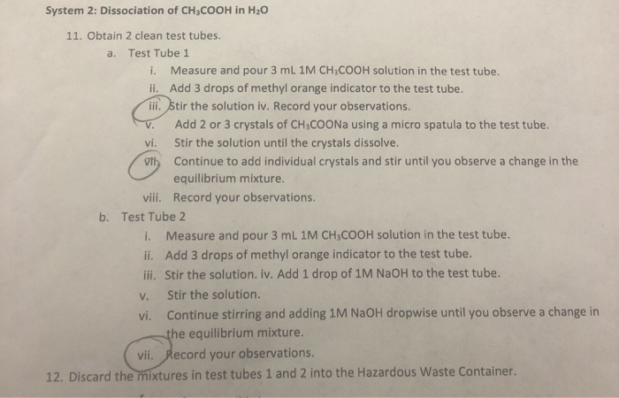 Solved System 2: Dissociation of CH,COOH in H2O Observations | Chegg.com