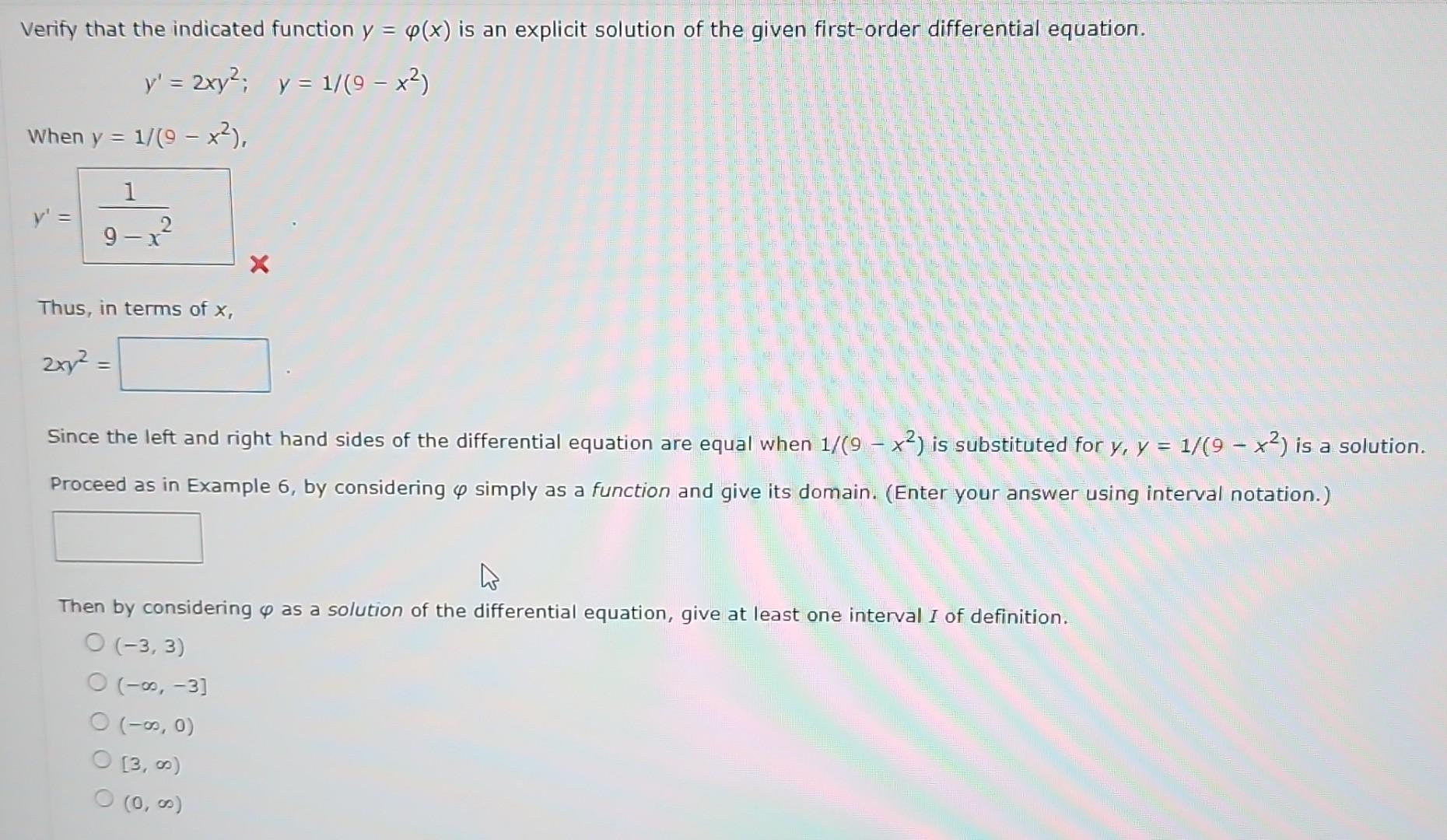 Solved Verify that the indicated function y=φ(x) is an | Chegg.com