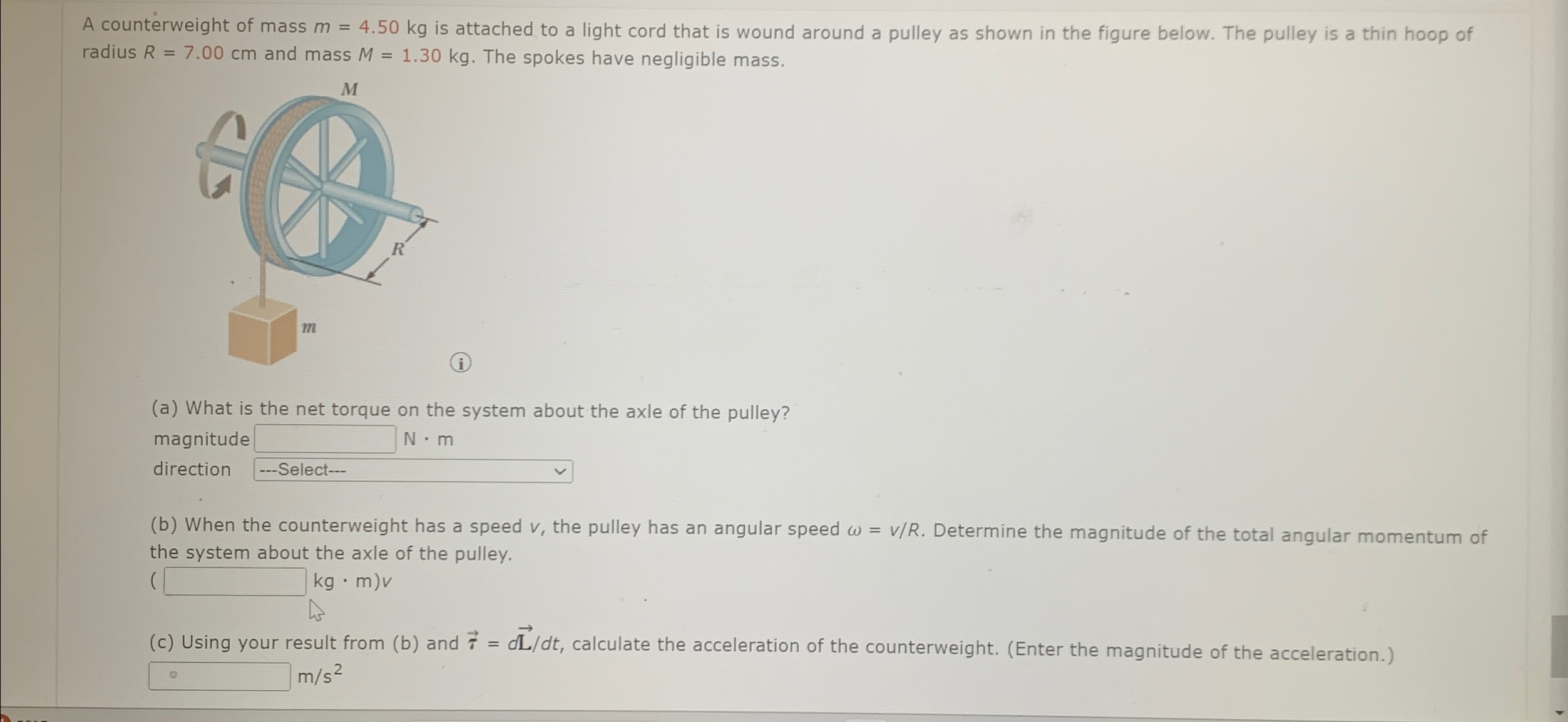 Solved A counterweight of mass m=4.50kg ﻿is attached to a | Chegg.com