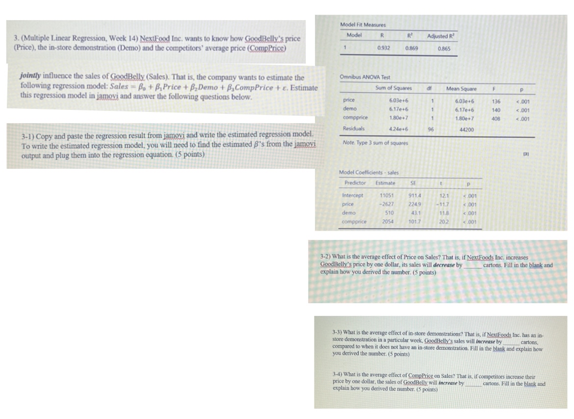 Solved (Multiple Linear Regression, Week 14) ﻿NextFood Inc. | Chegg.com