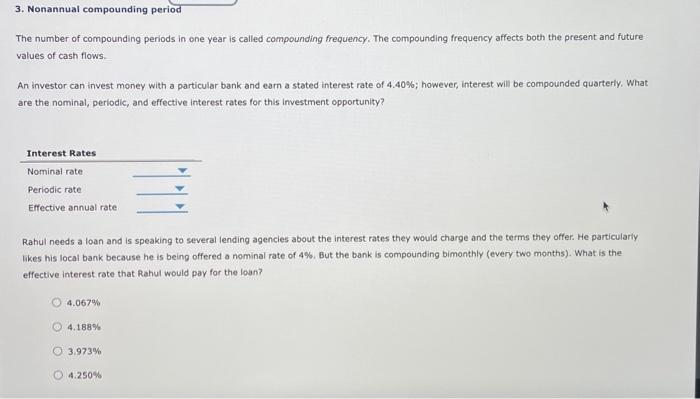 Solved 3. Nonannual compounding period The number of | Chegg.com