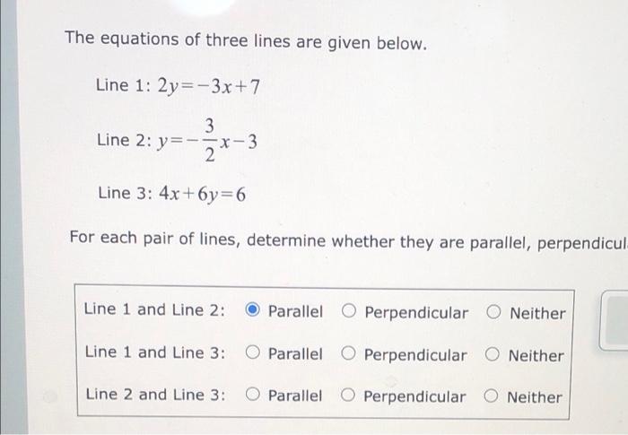 Solved The equations of three lines are given below. Line 1: | Chegg.com