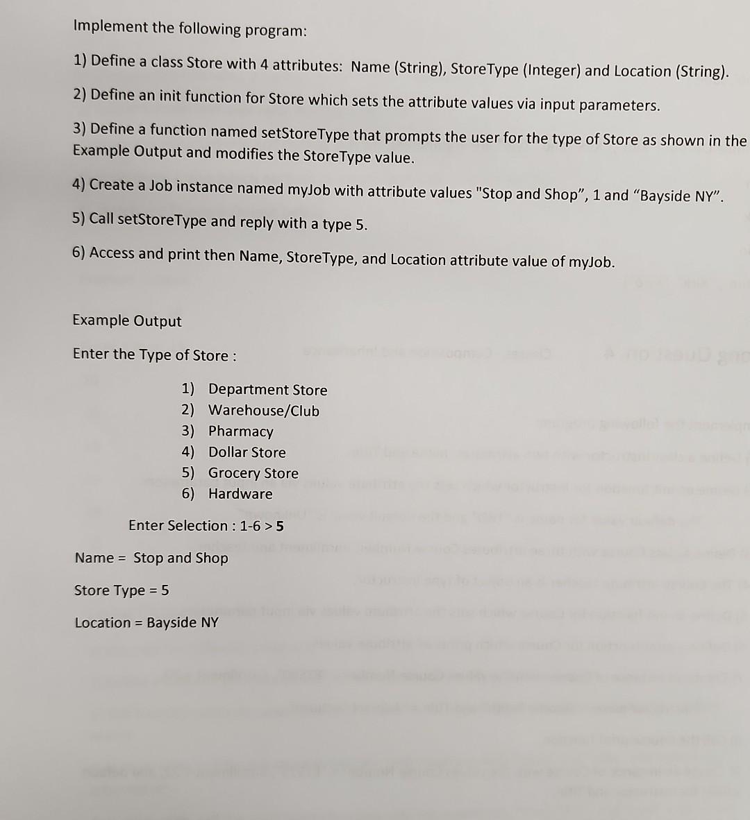 Solved Implement the following program: 1) Define a class | Chegg.com