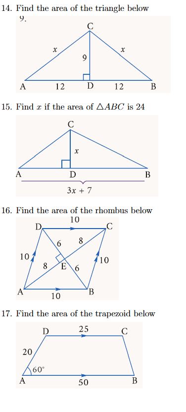 Solved 14. ﻿Find the area of the triangle below15. ﻿Find \( | Chegg.com