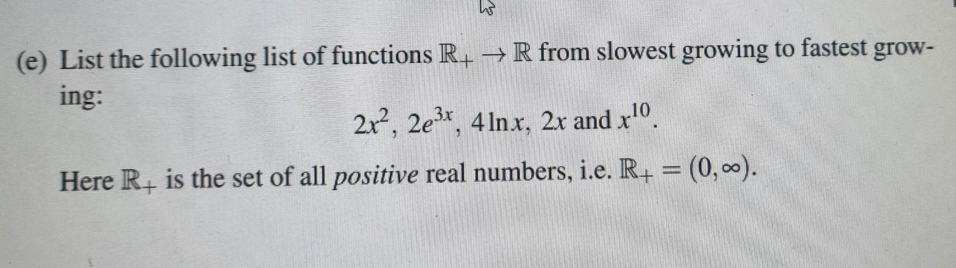 Solved (e) List the following list of functions R+→R from | Chegg.com