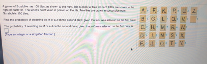 Solved A game of Scrabble has 100 tiles, as shown to the | Chegg.com