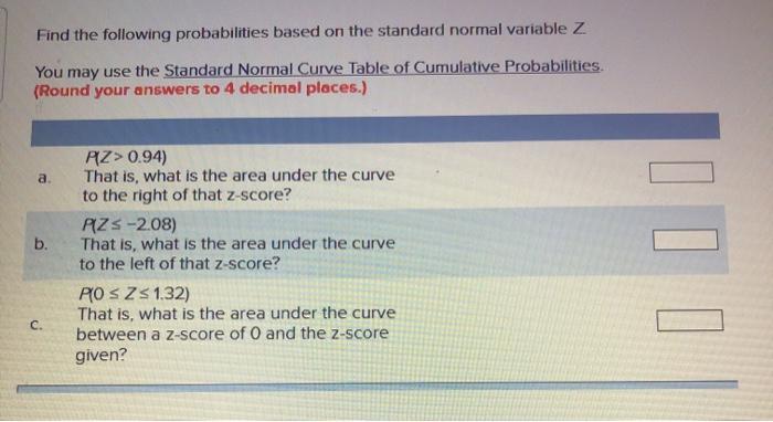 Solved Find the following probabilities based on the | Chegg.com
