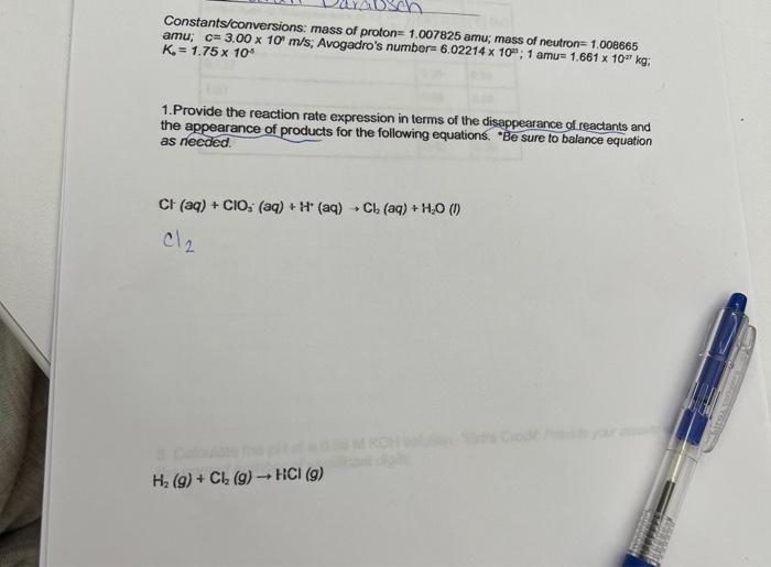 Solved Constants/conversions: mass of proton =1.007825amu; | Chegg.com
