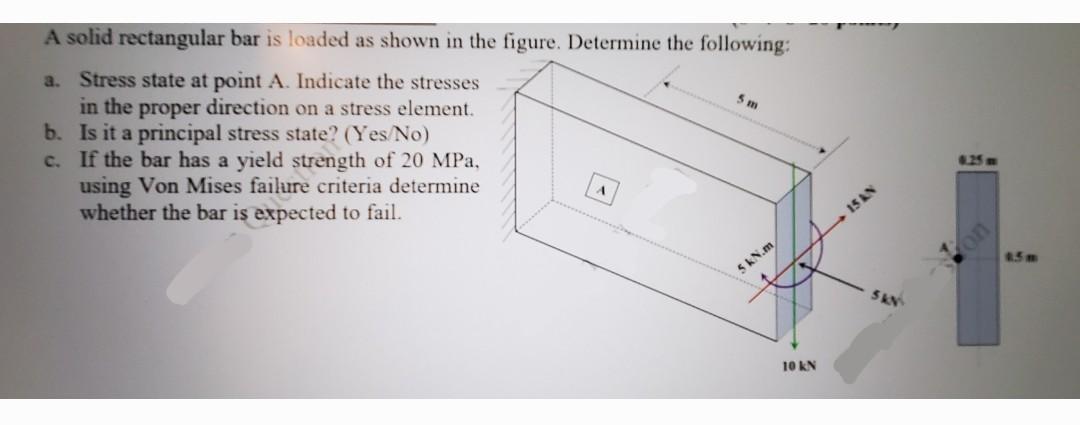 Solved 5 m A solid rectangular bar is loaded as shown in the | Chegg.com