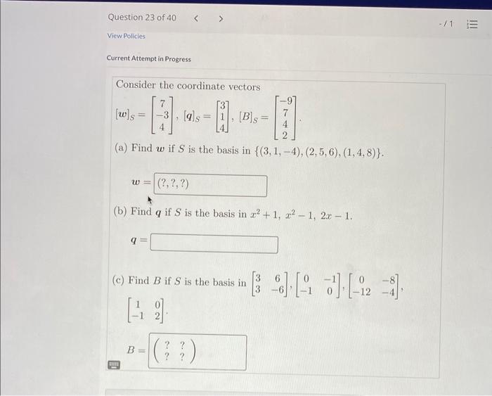 Solved Consider the coordinate vectors | Chegg.com