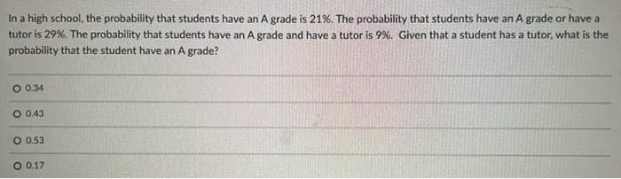 Solved In a high school, the probability that students have | Chegg.com