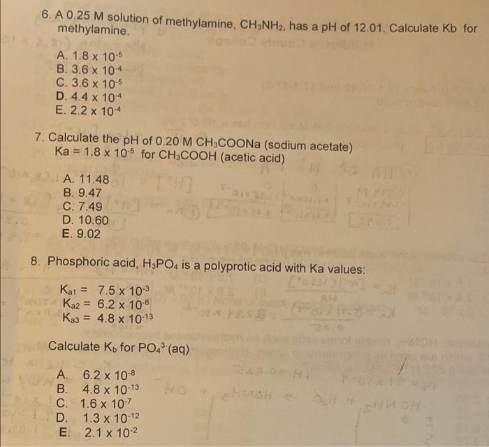 Solved 6. A 0.25M solution of methylamine, CH3NH2, has a pH | Chegg.com