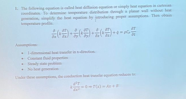 Solved The Following Equation Is Called Heat Diffusion 1524