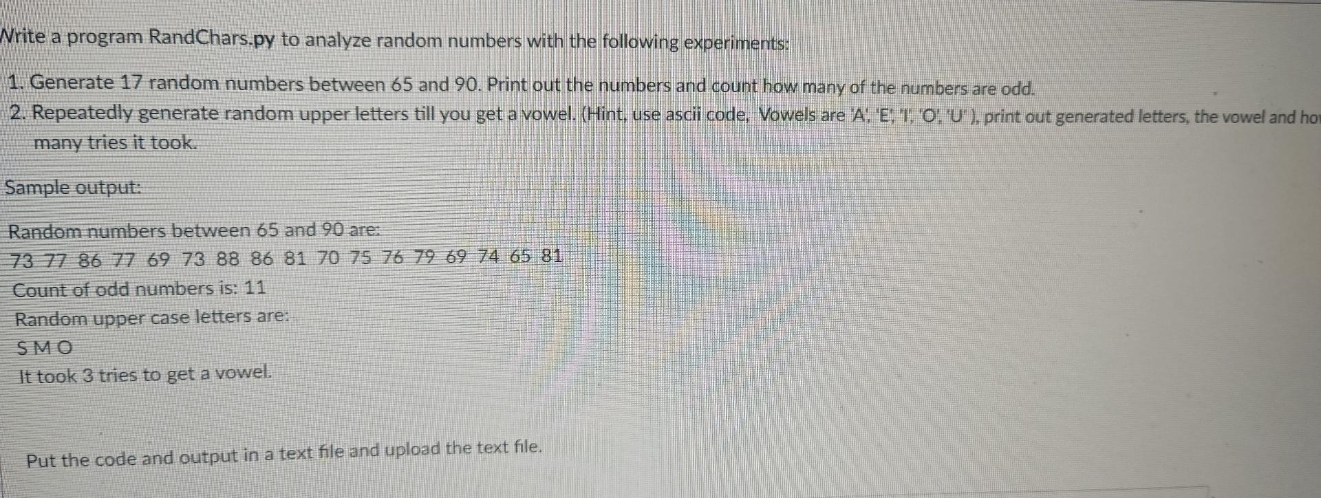 Solved Vrite A Program Randcharspy To Analyze Random 1847