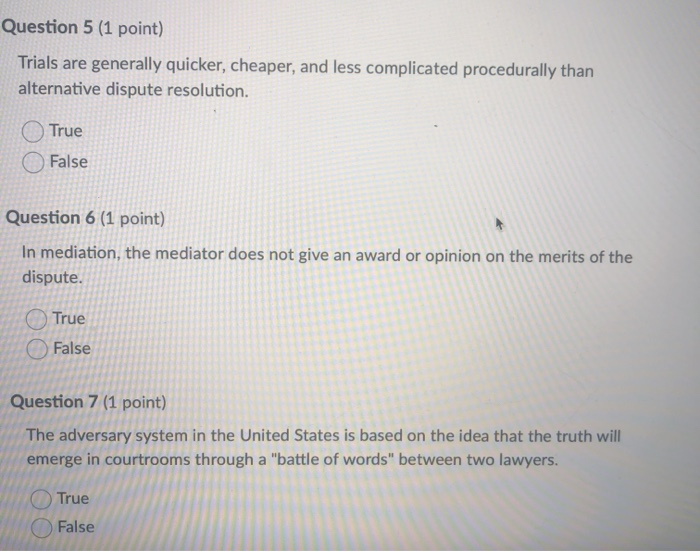 Solved Question 5 (1 point) Trials are generally quicker, | Chegg.com